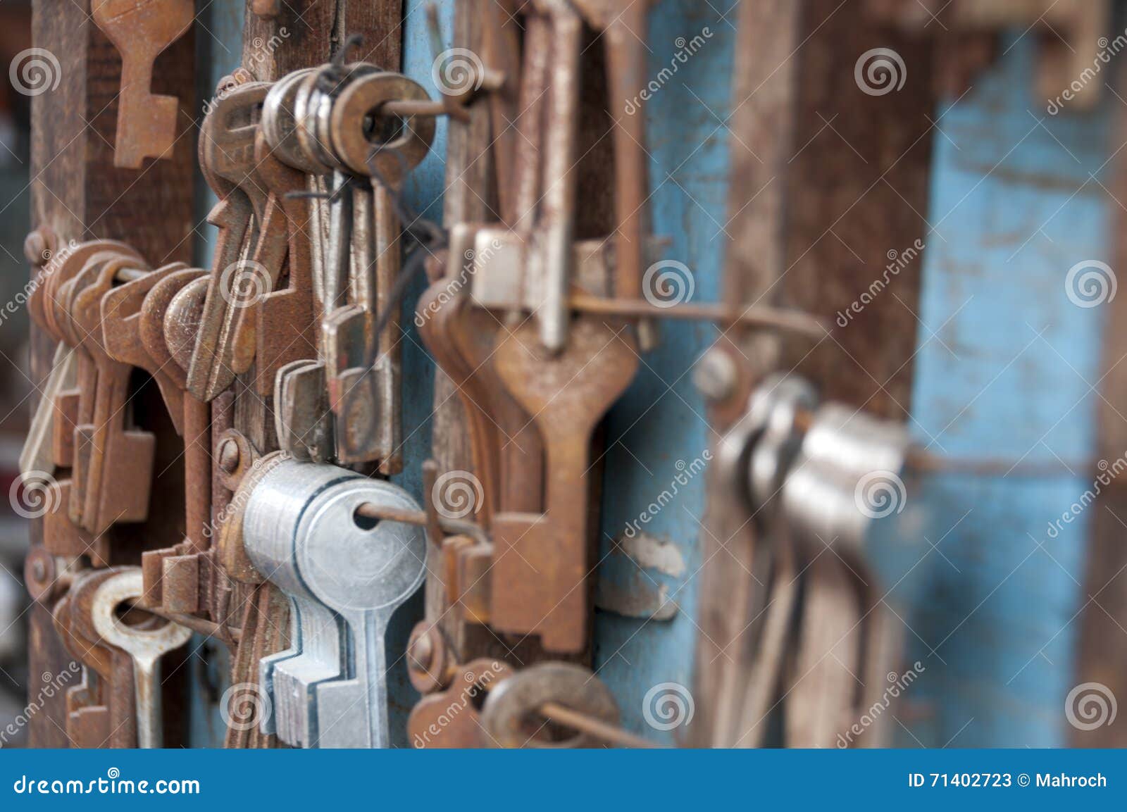 Lock And Keys. Closeup Of A Old Opened Brass Padlock With Key Inside ...