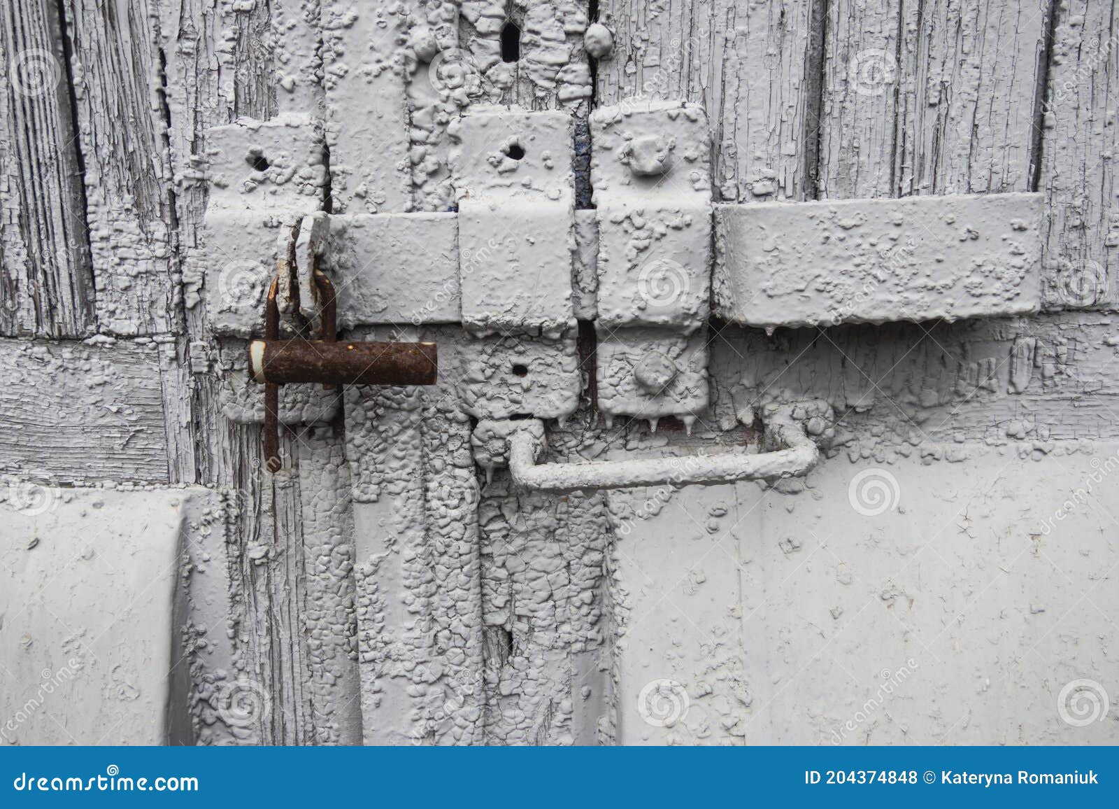 Old Rusty Lock with a Layer of Gray Paint. Texture of Wood with ...
