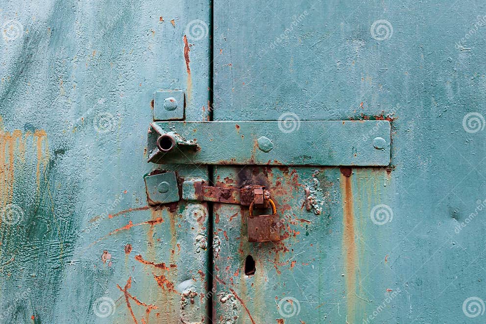 Old Rusty Lock on the Metal Blue Gate Stock Photo - Image of blue ...