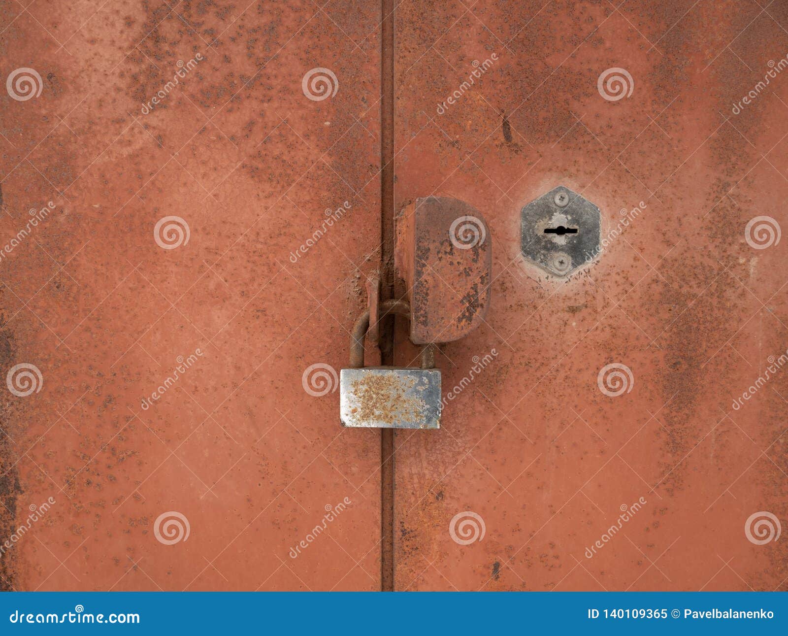 Old Rusty Lock on Metallic Doors Stock Image - Image of door, garage ...