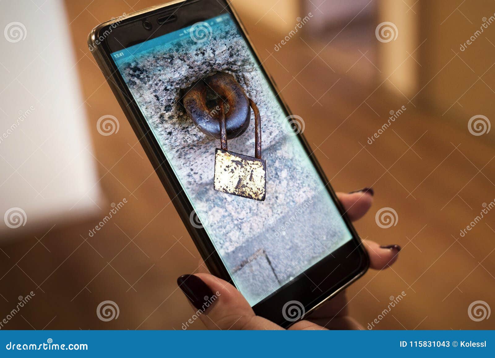 Old Rusty Lock on Mobile Phone Stock Image - Image of lock, blue: 115831043