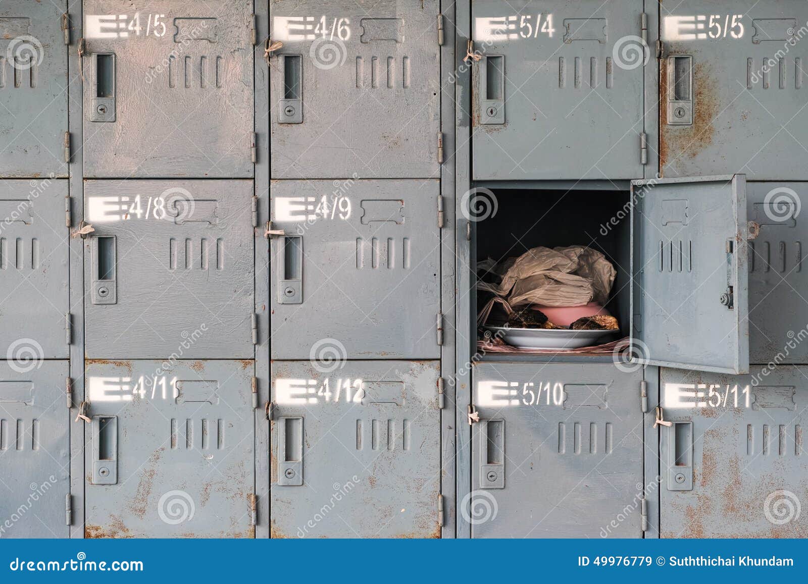 Old Rusty Lockers with One Opened Stock Image - Image of grunge, code ...