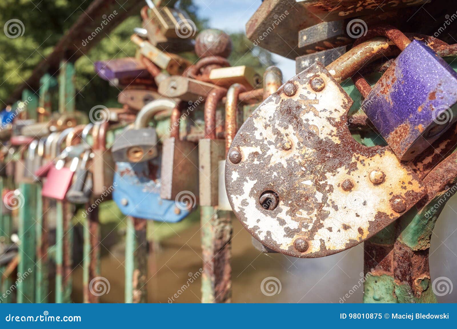 Old Rusty Love Padlocks on a Bridge. Stock Image - Image of rusty ...
