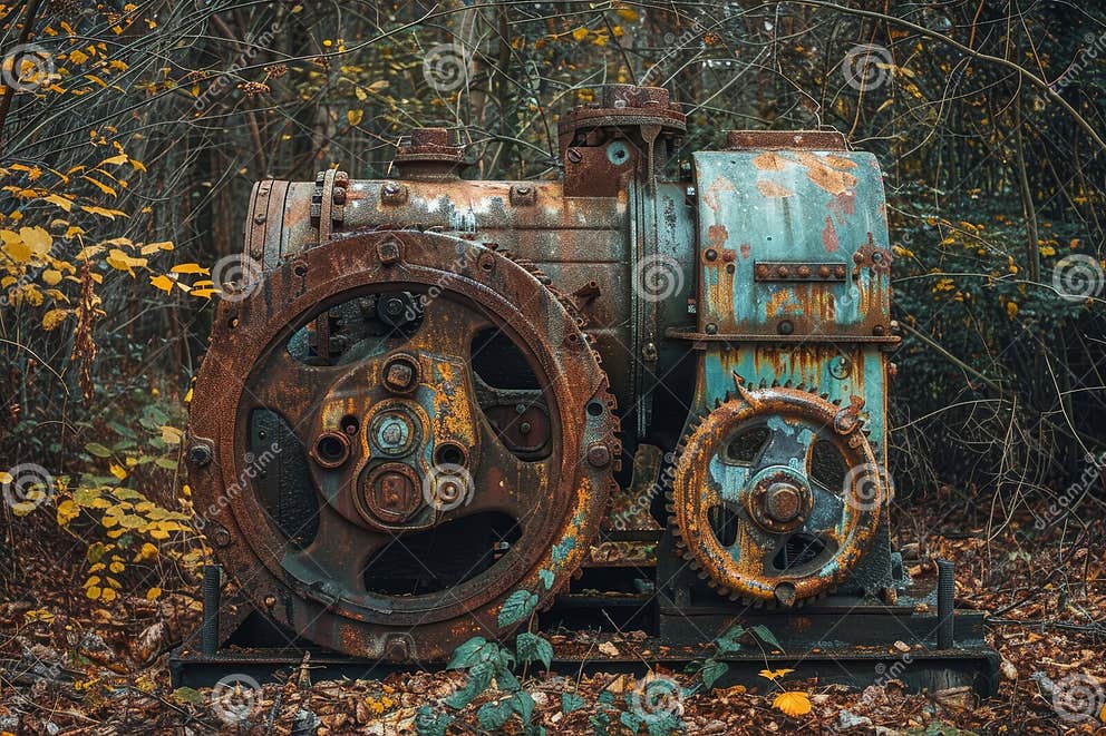 An Old, Rusty Machine Left To Decay in a Forest Setting, Forgotten ...