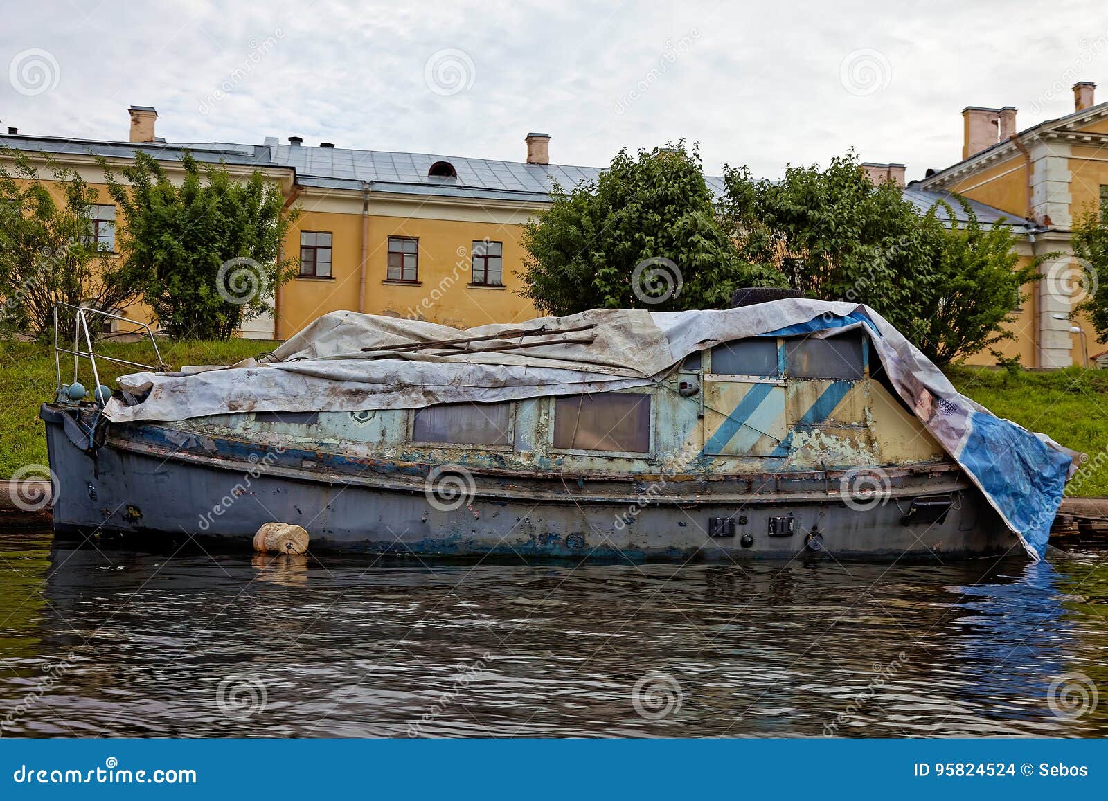 Old Rusty Machinery Boat on the River Dock Stock Photo - Image of color ...