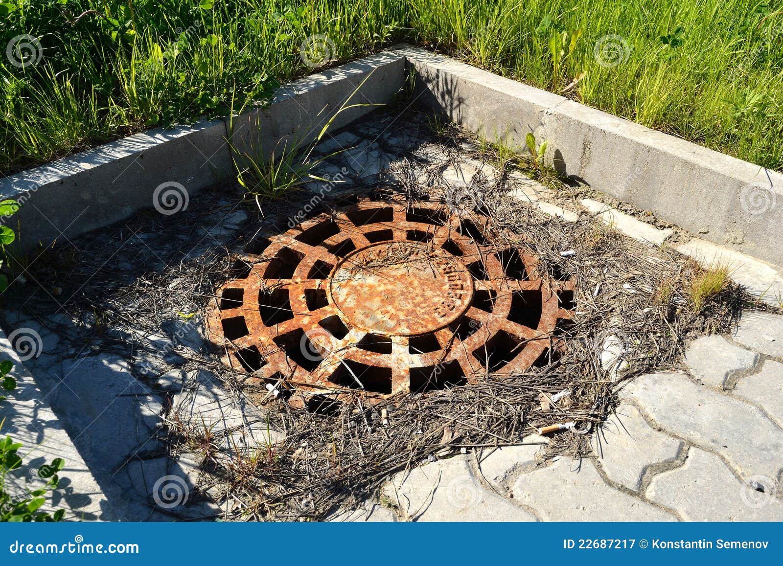 Rusty Manhole Rectangular Grating Of The Drainage System. Stock Image ...