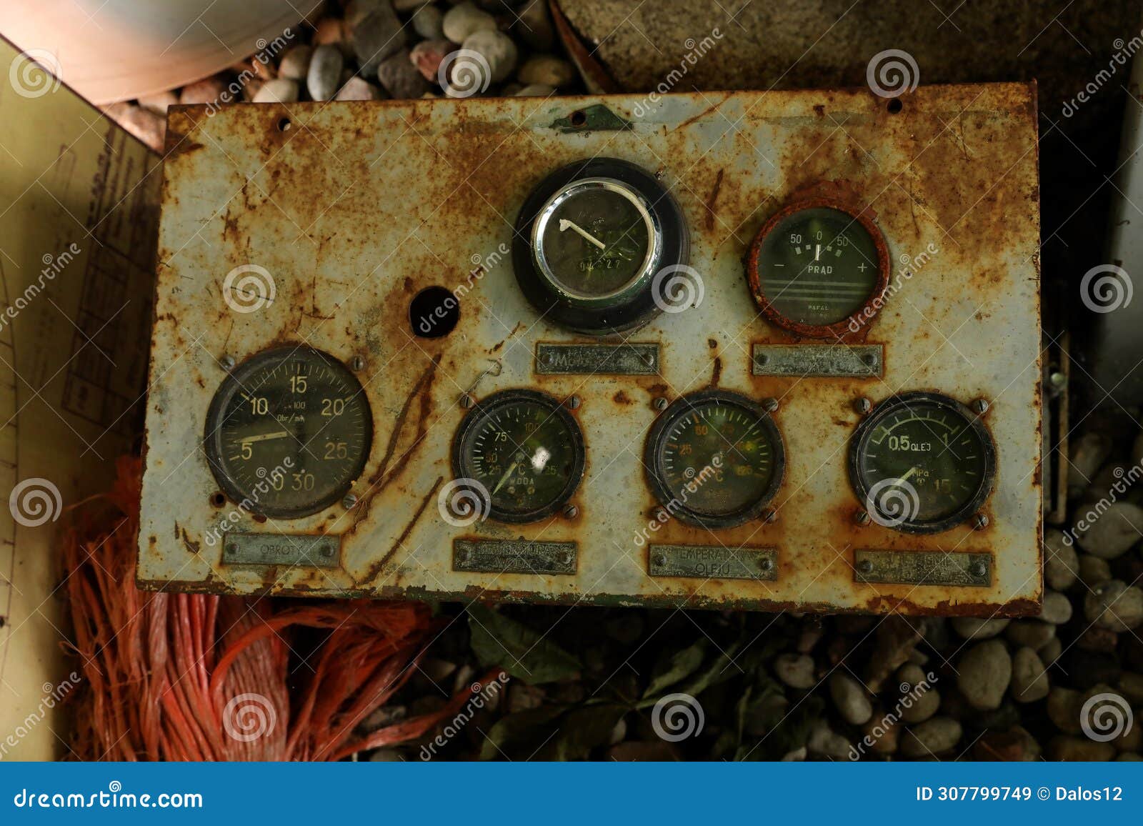 Old Rusty Measurement Panel with Six Instruments. Stock Image - Image ...
