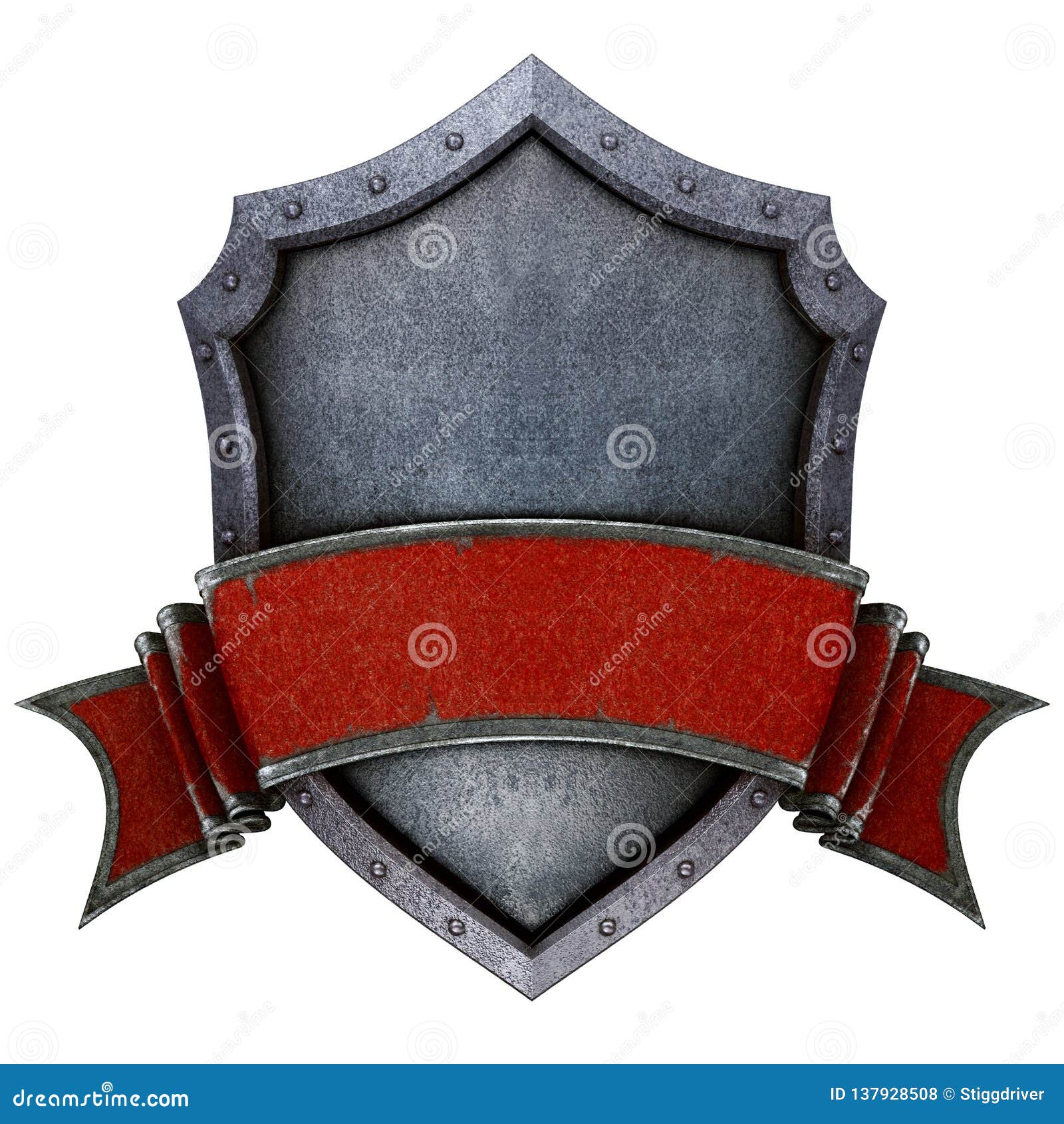 Old Rusty Medieval Shield with Rusty Red Ribbon. Stock Illustration ...