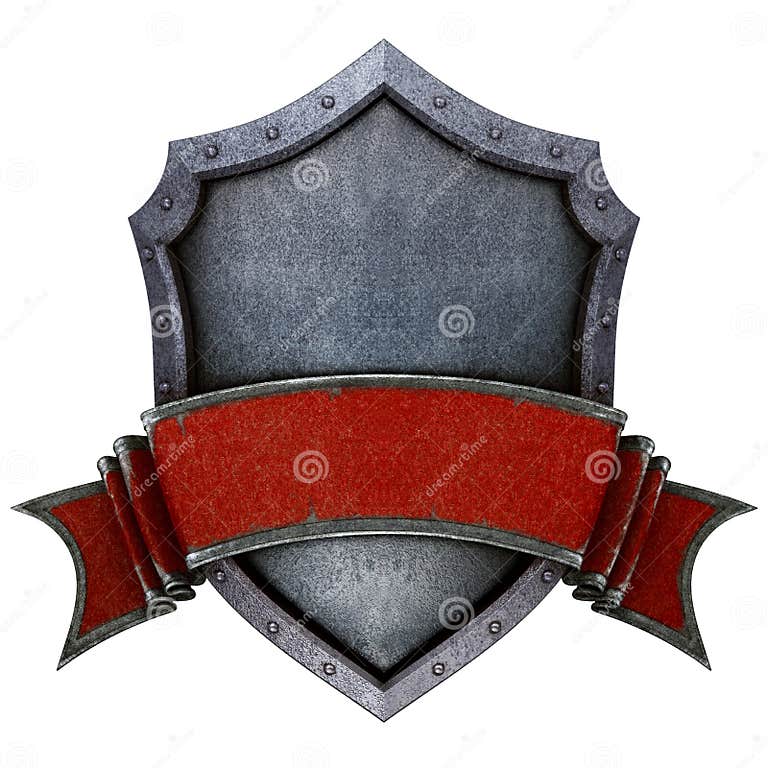 Old Rusty Medieval Shield with Rusty Red Ribbon. Stock Illustration ...