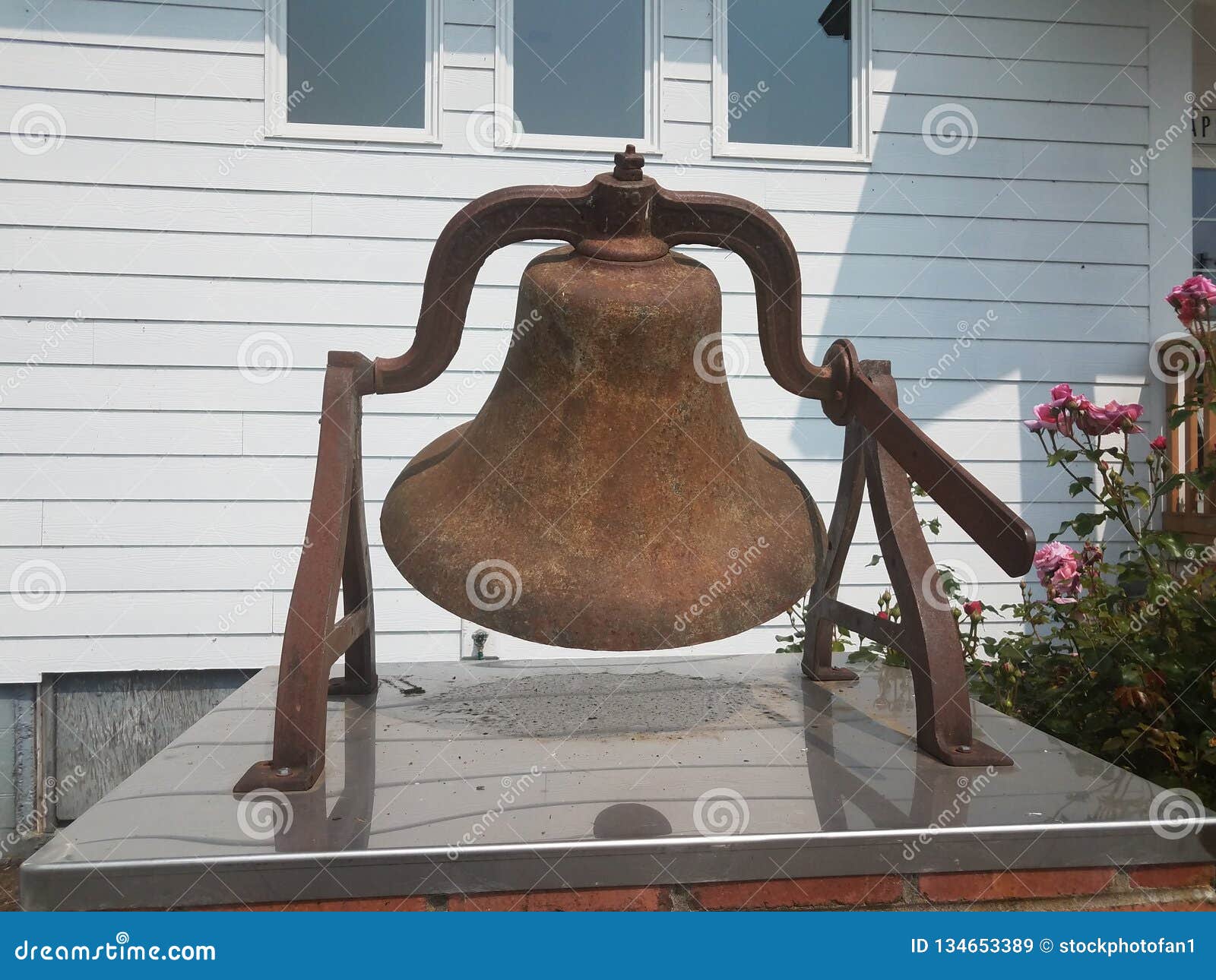 Old Rusty Metal Bell on Platform and Windows Stock Image - Image of ...