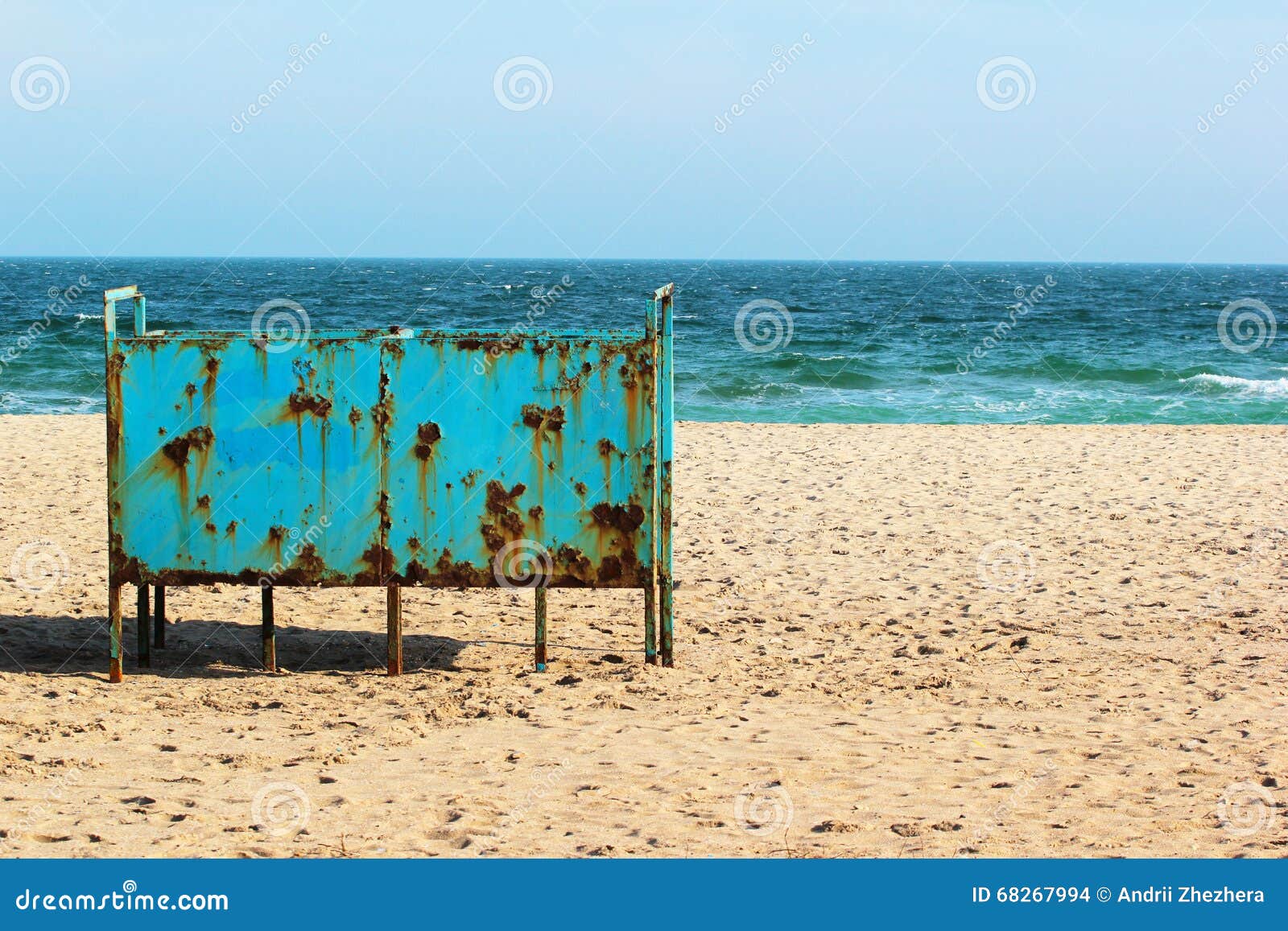 Old Rusty Metal Cabana on Empty Sandy Beach Stock Photo - Image of ...