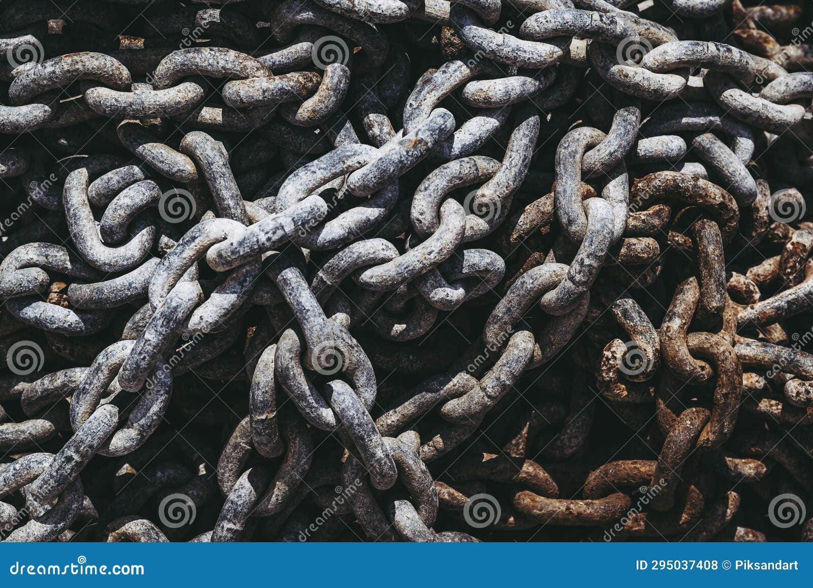 Old Rusty Metal Chains with Large Links in a Port Stock Photo - Image ...