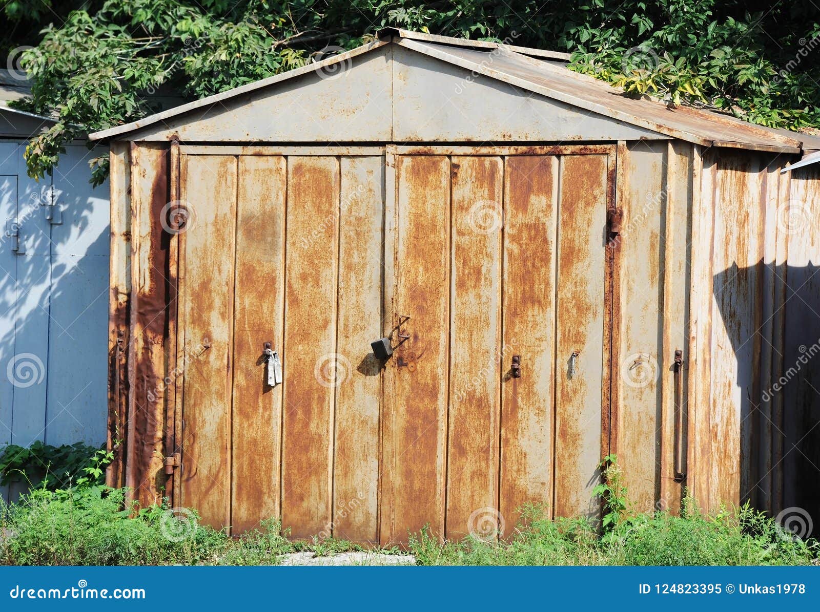 Rusty metal garage stock image. Image of iron, gate - 124823395