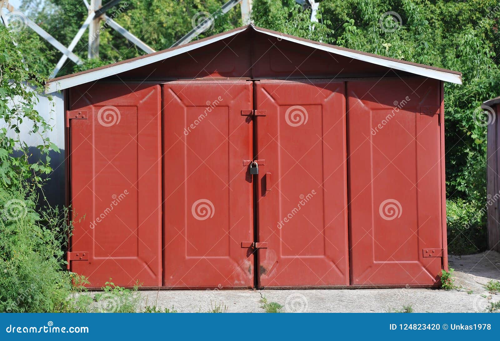 Rusty metal garage stock photo. Image of gate, double - 124823420
