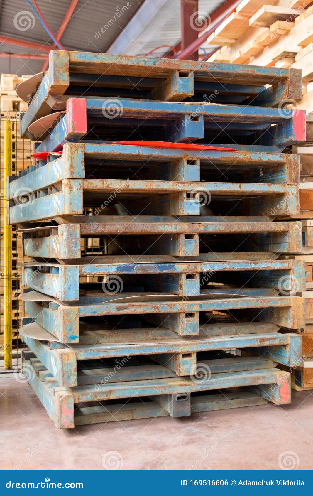 Old Rusty Metal Pallets in Production Stock Photo - Image of business ...