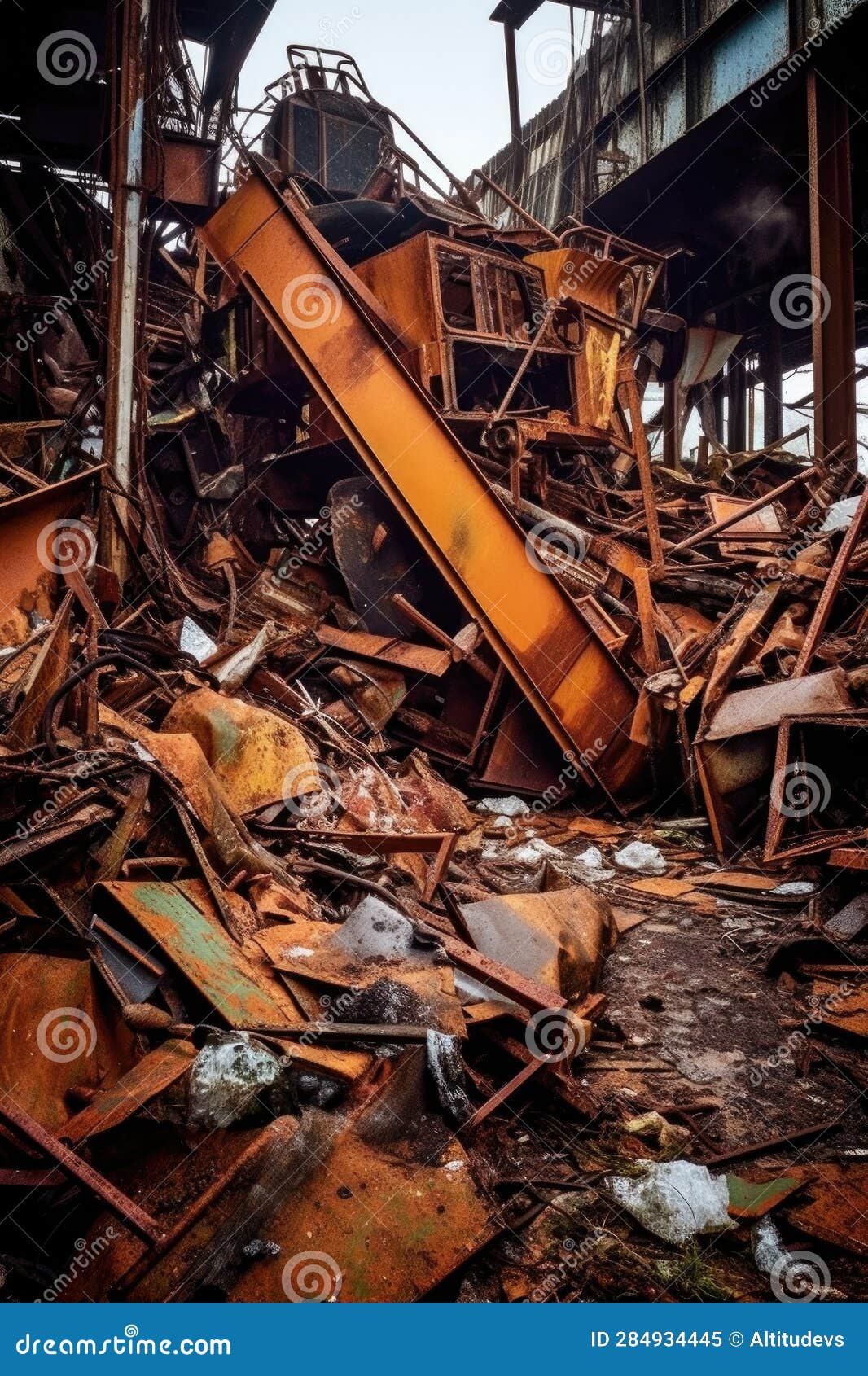 Old, Rusty Metal Scrap in a Recycling Facility Stock Illustration ...