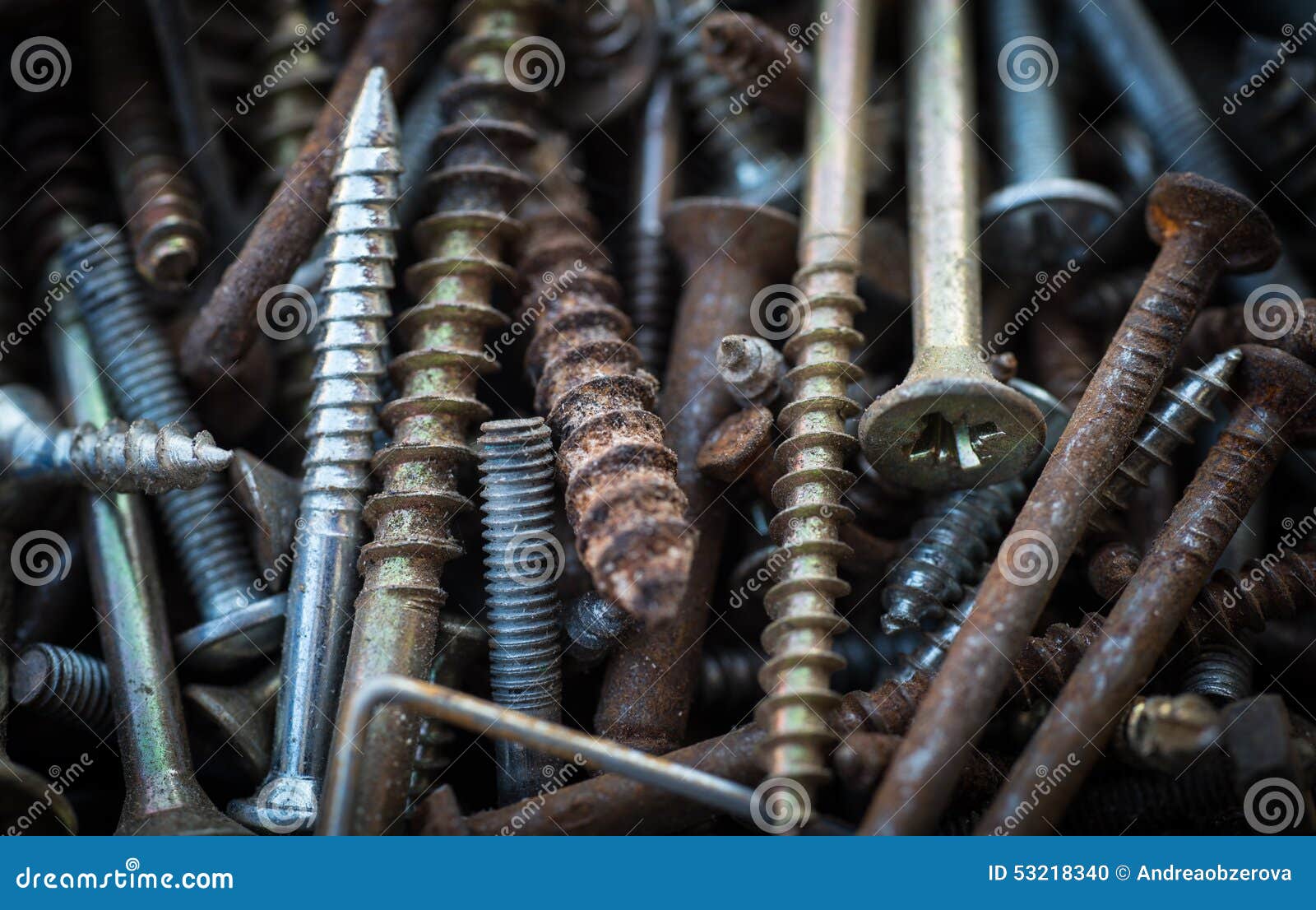 Old rusty metal screws stock photo. Image of assorted - 53218340