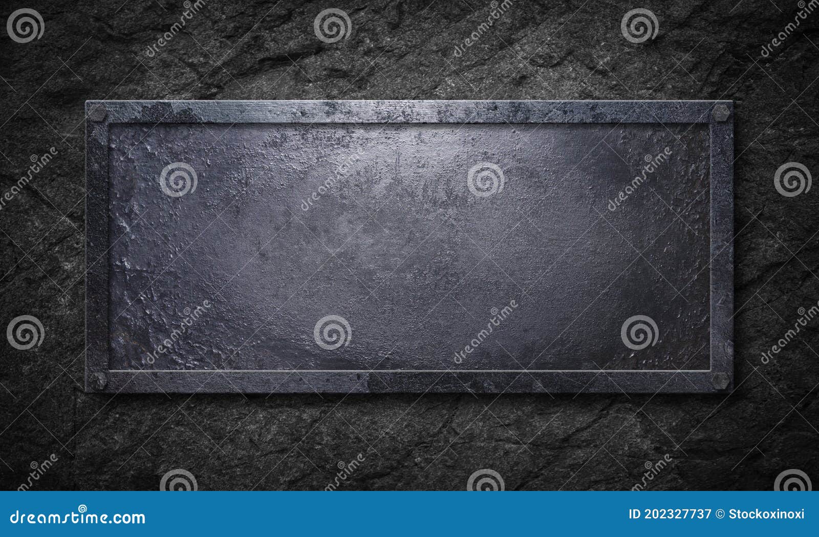 Old Rusty Metal Sign Elongated Shape Metal Frame on Rock Wall Stock ...