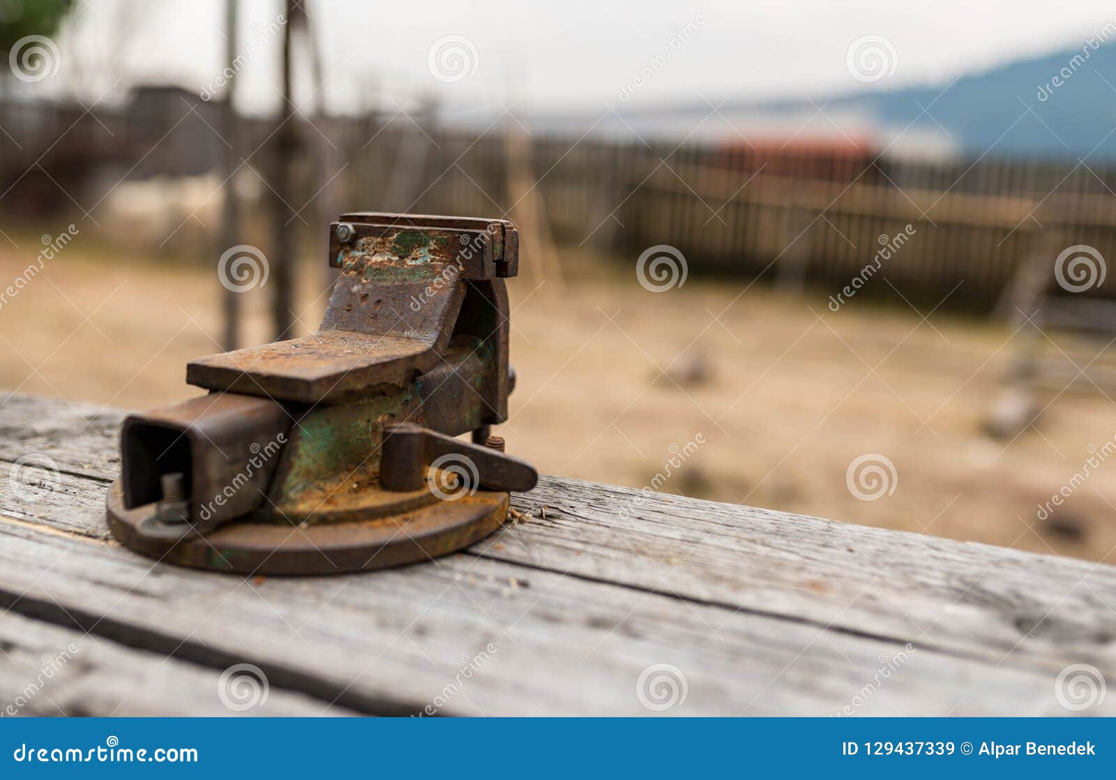 Old Rusty Metal Vise on Pine Table Stock Image - Image of closeup ...