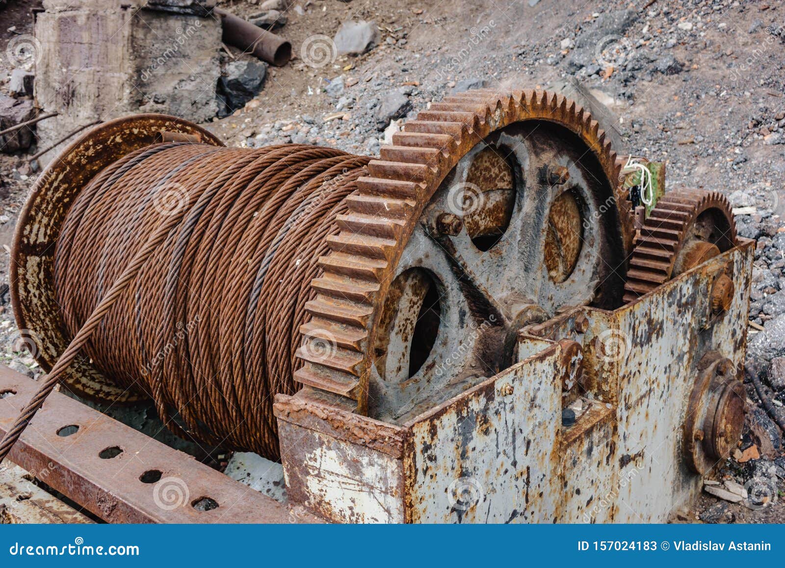 Metal Winch. Wire Rope Sling Or Cable Sling On Crane Reel Drum Or Winch ...
