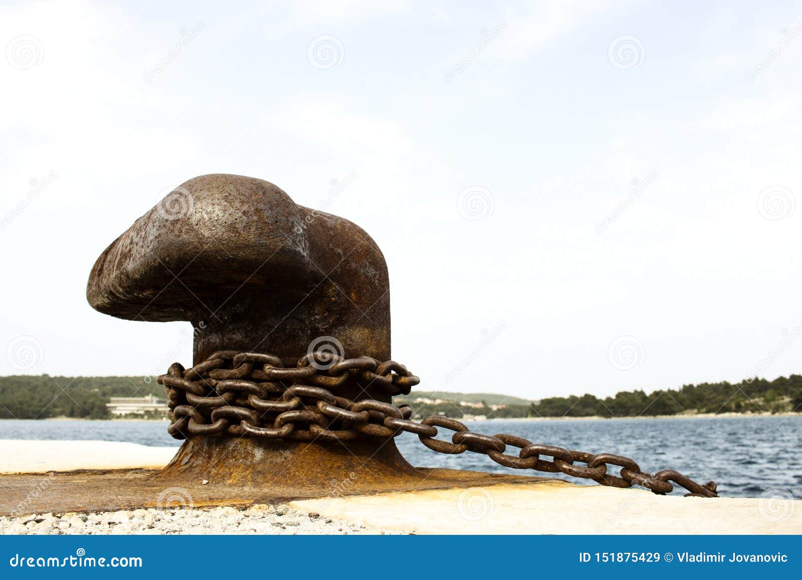 Rusty Mooring Post With Ship Ropes On An Old Ferry. Bollard With ...