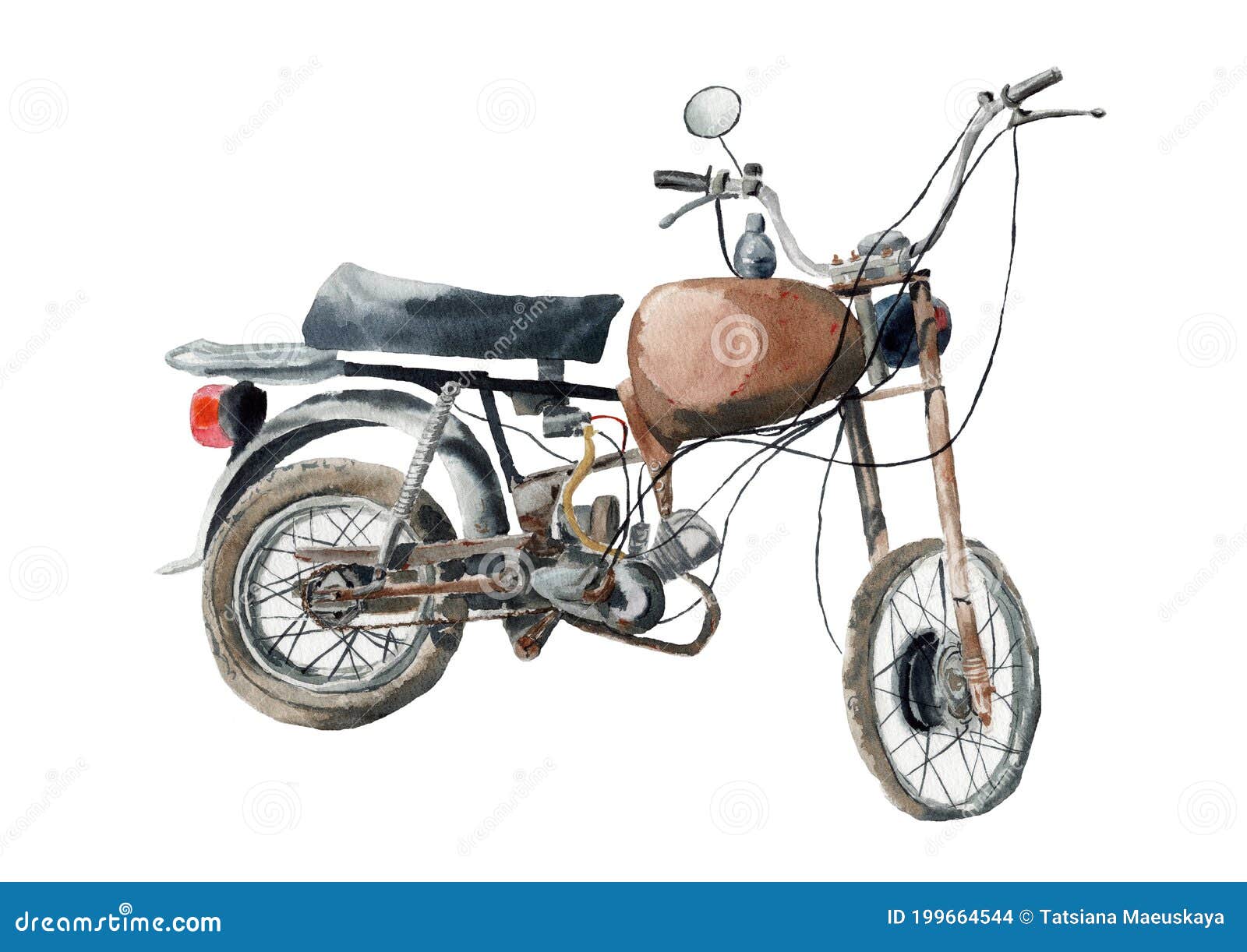 Old rusty moped watercolor stock illustration. Illustration of biker ...