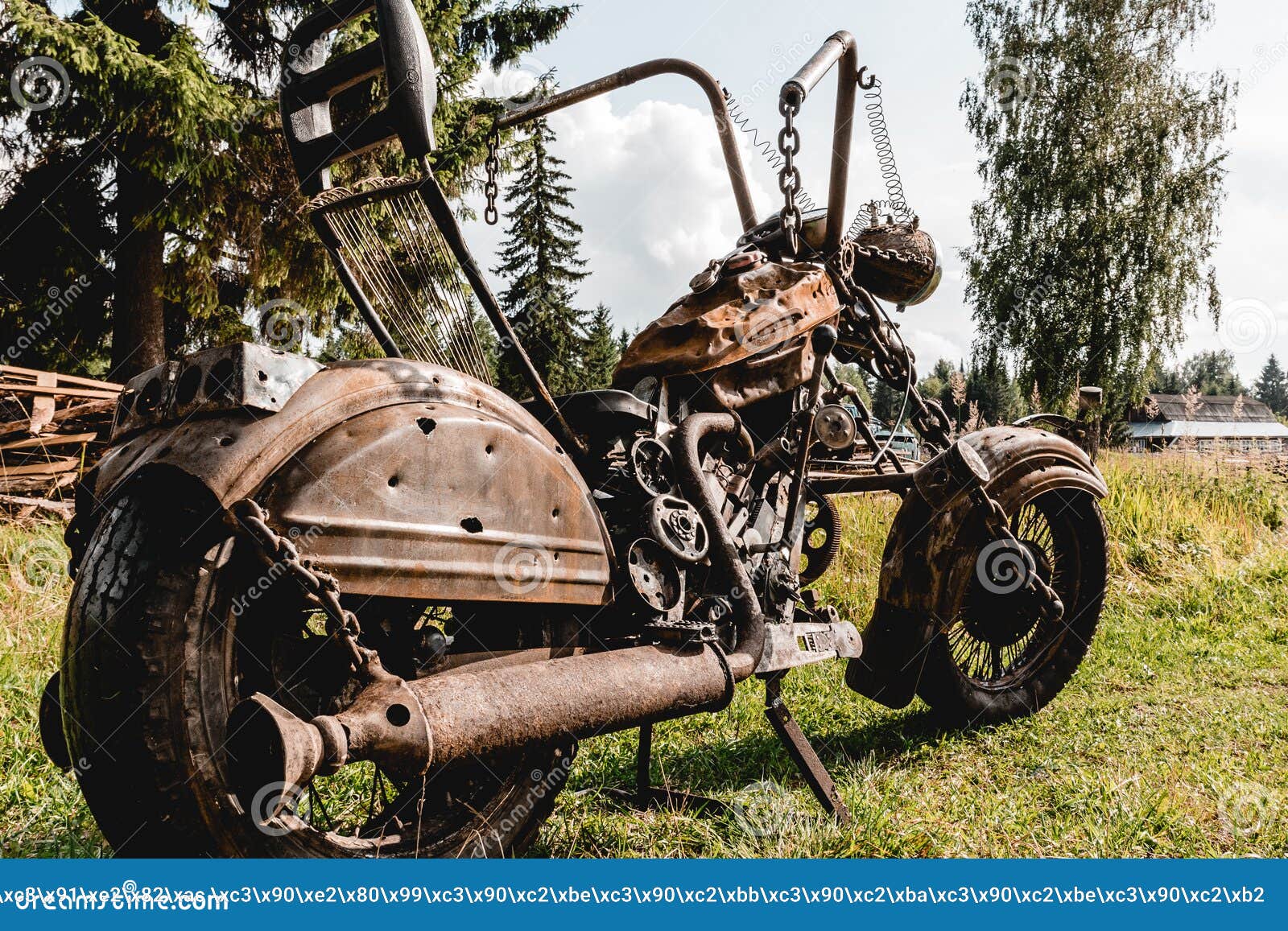 An Old, Rusty Motorcycle, in Bullet Holes, in the Style of Mad Max ...