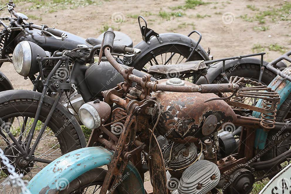 Old rusty motorcycles stock image. Image of revival, sepia - 74617613