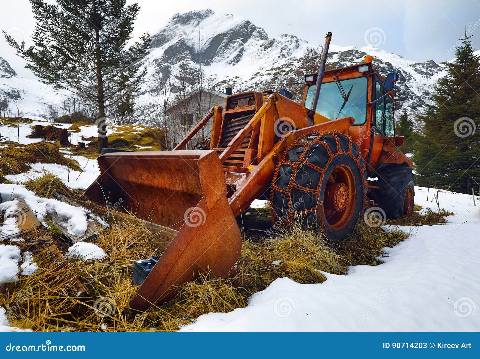 Old Rusty Norwegian Tractor with Wheel Chains. Stock Image - Image of ...