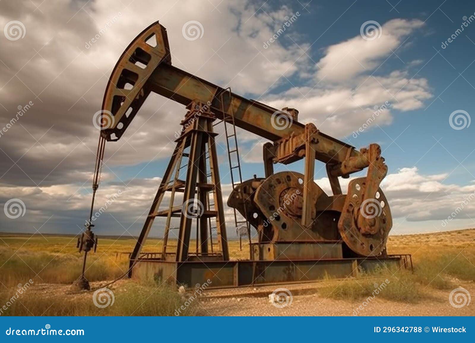 Old Rusty Oil Pump Set in the Field with the Sky in the Background ...