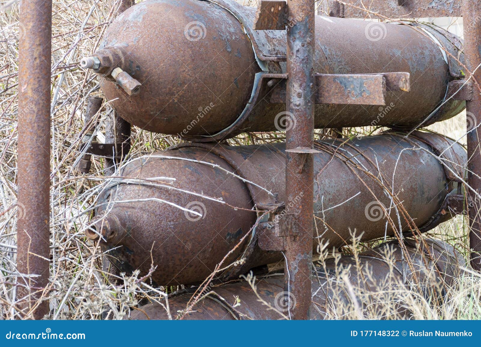 Old oxygen tanks stock photo. Image of containers, pressure - 177148322