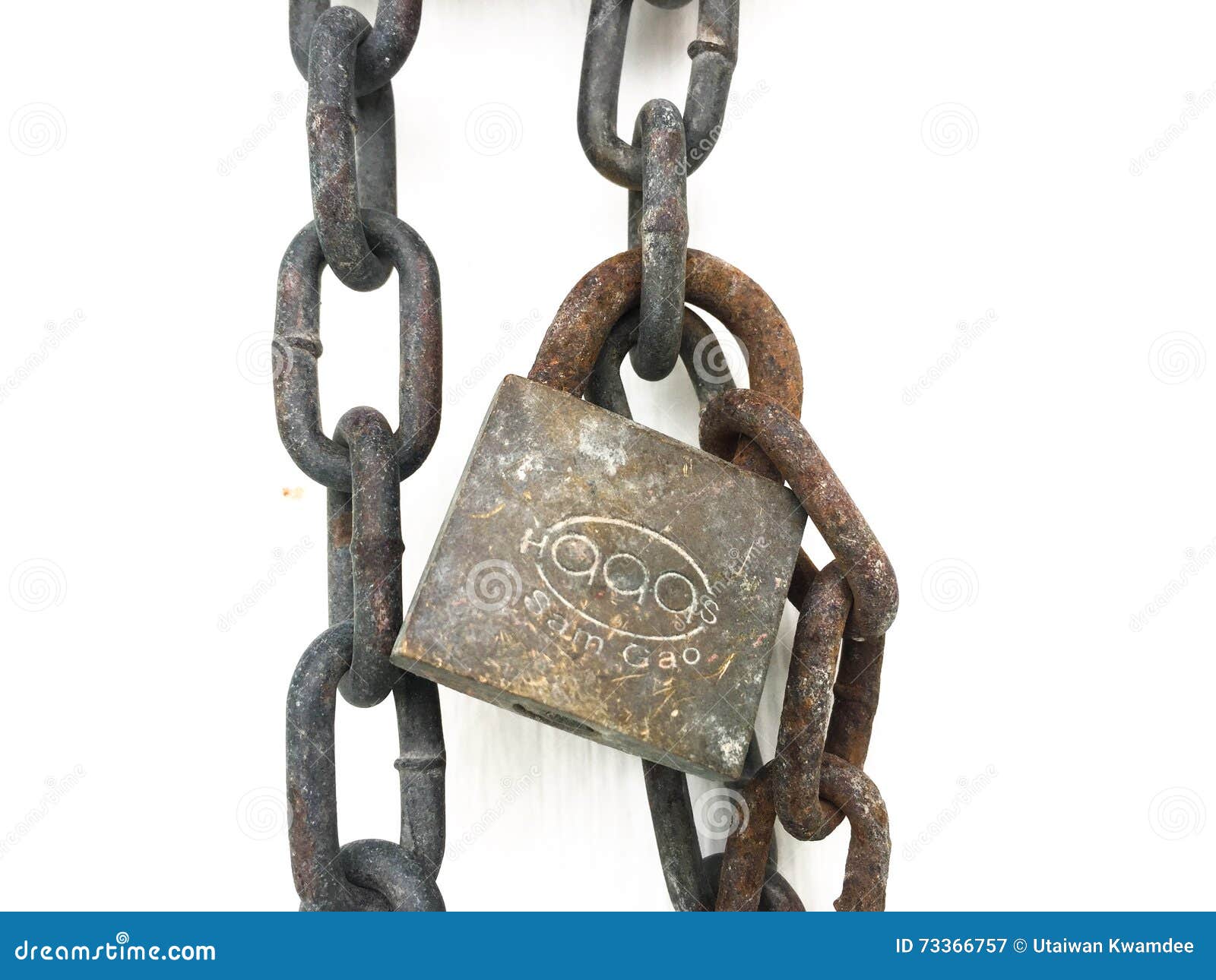 Old Rusty Padlock and Metal Chain Link on White Editorial Photography ...