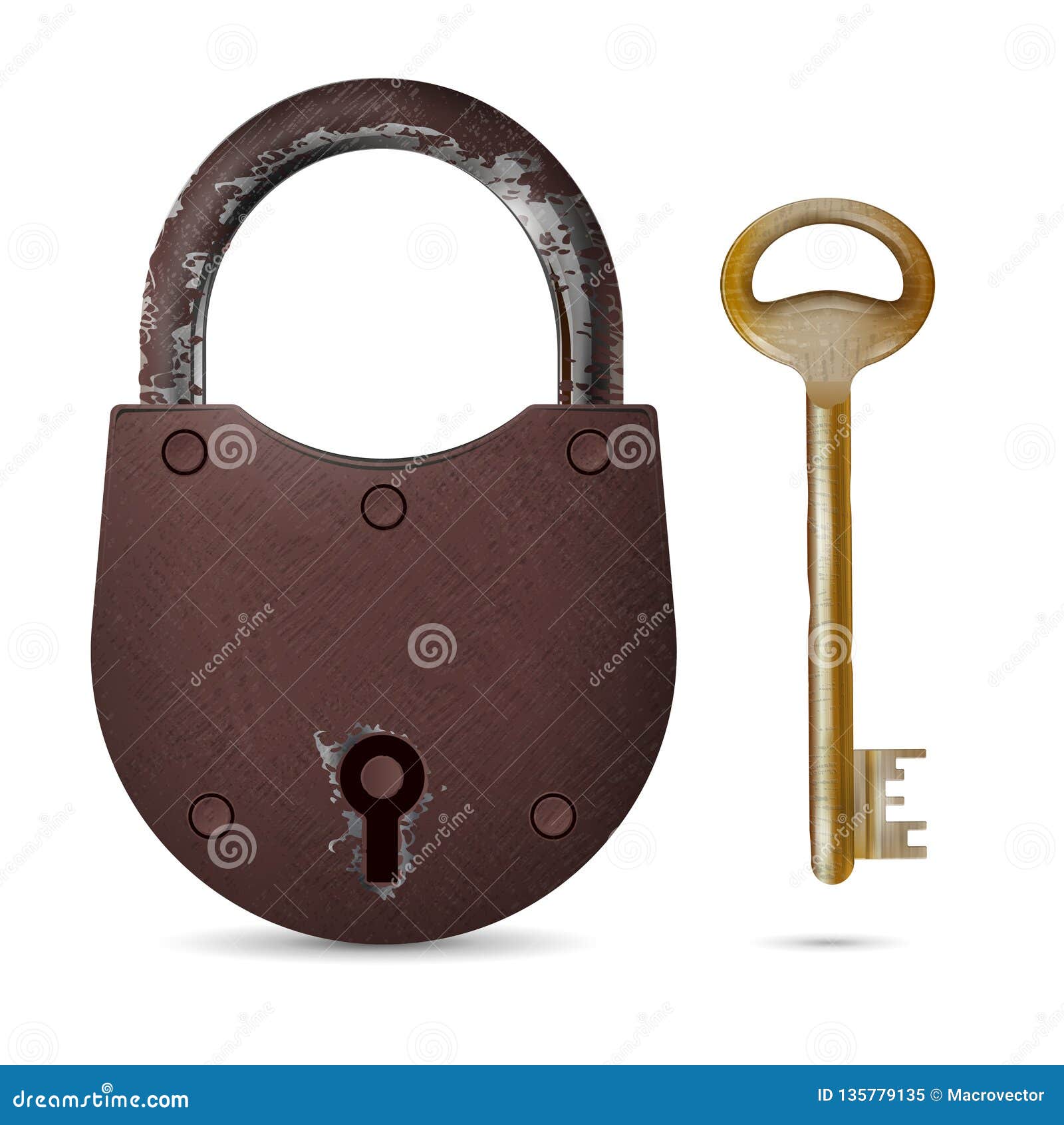 Old Rusty Padlock With Metallic Key Stock Vector - Illustration of ...