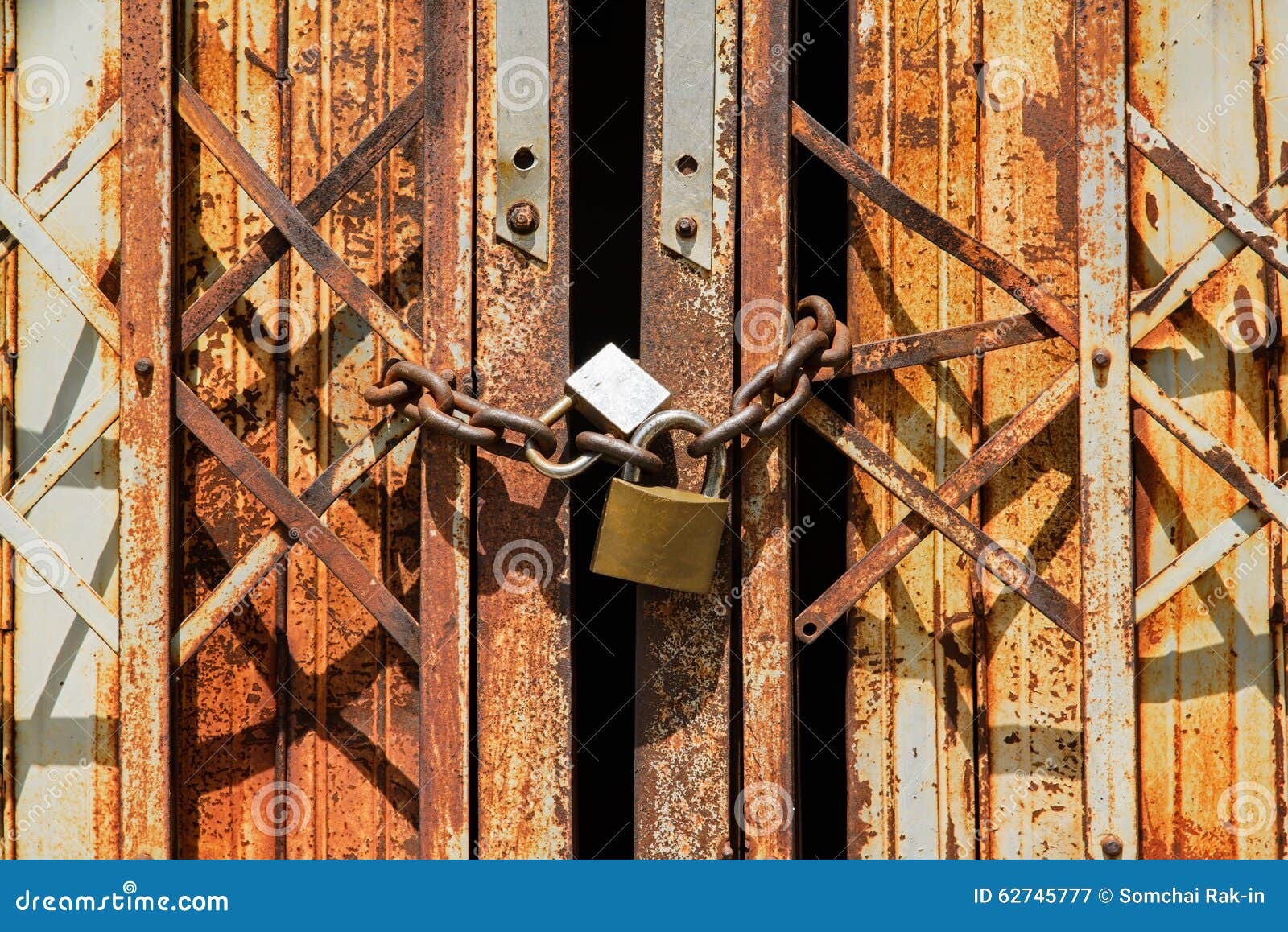 Old Rusty Padlock on Old Rusty Iron Door. Stock Image - Image of design ...