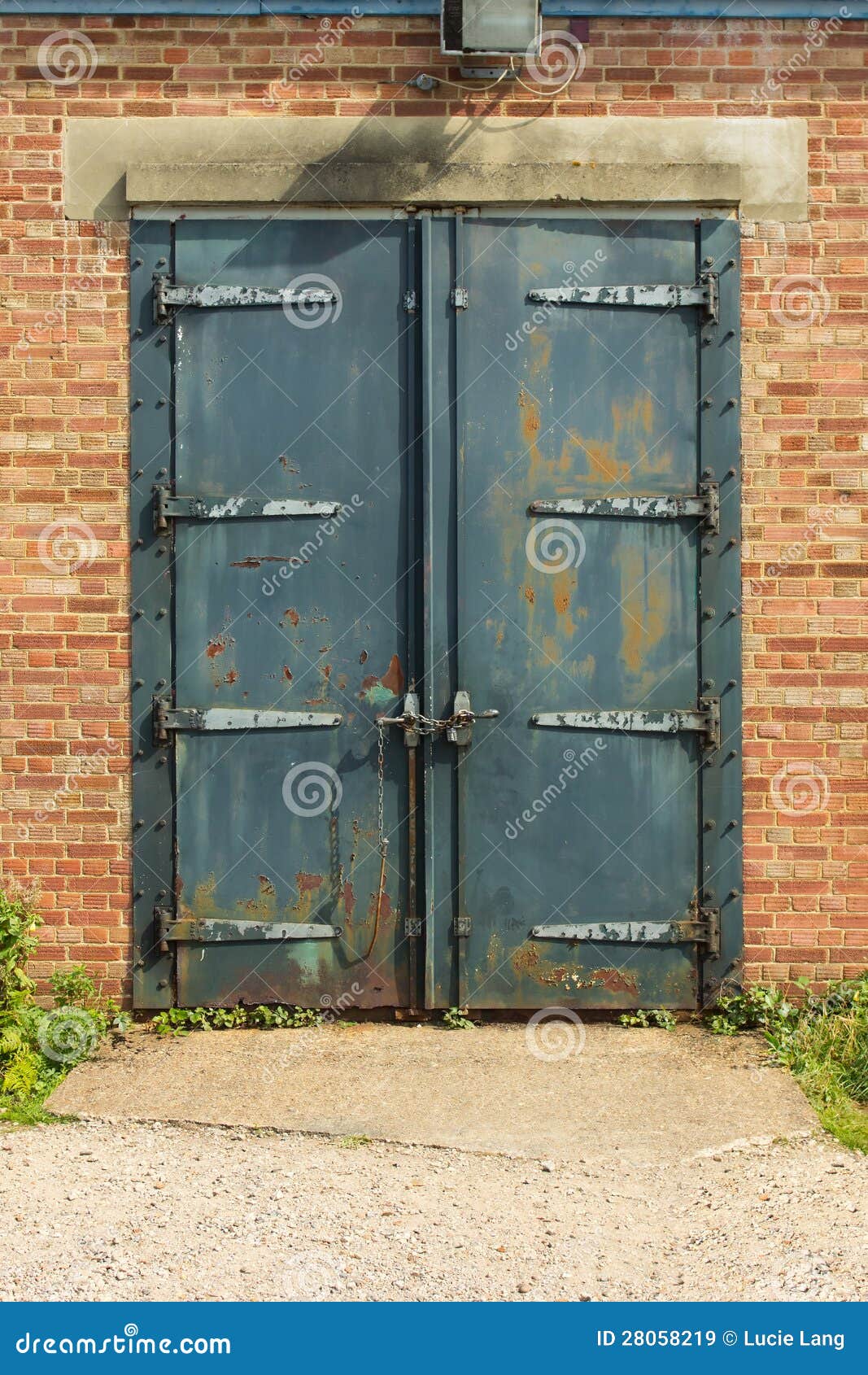 Old Rusty Padlocked Blue Metal Door Stock Image - Image of building ...