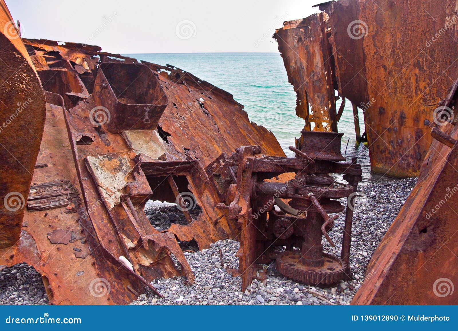 Old Rusty Pieces of Scrap Metal, Parts of Wrecked Ship Stock Photo ...