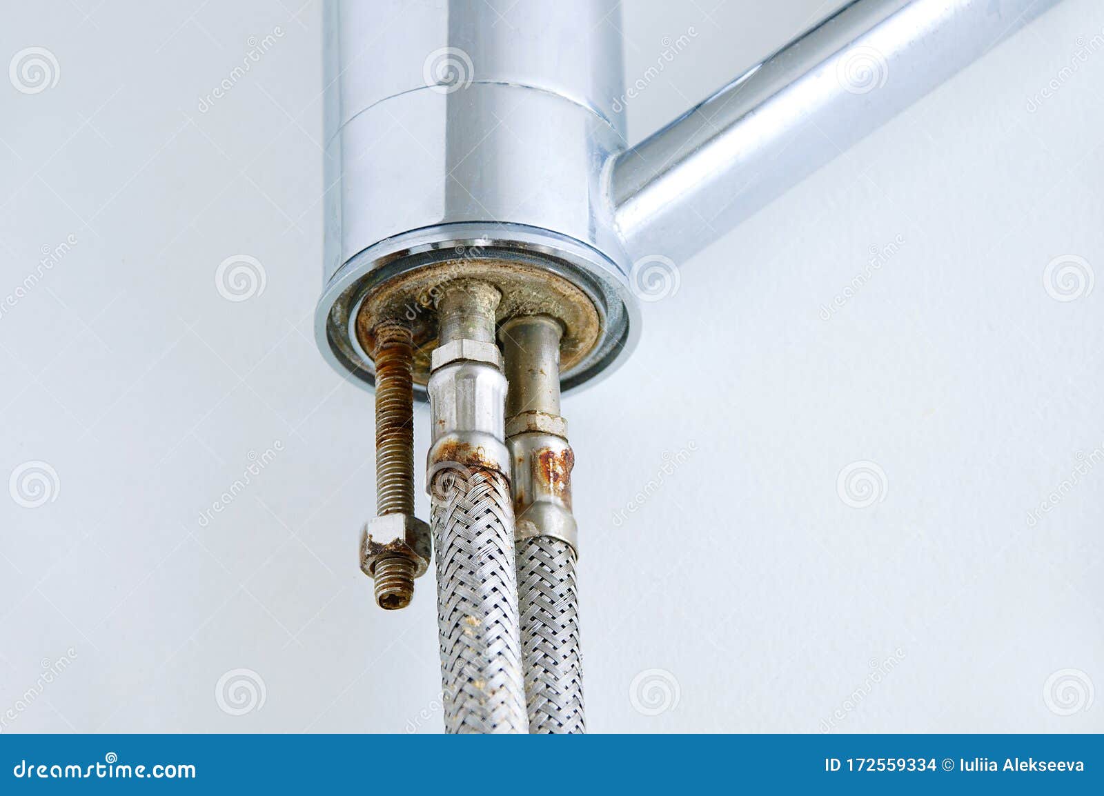 Old Rusty Pipe at the End of Water Tap on White Background Stock Photo ...