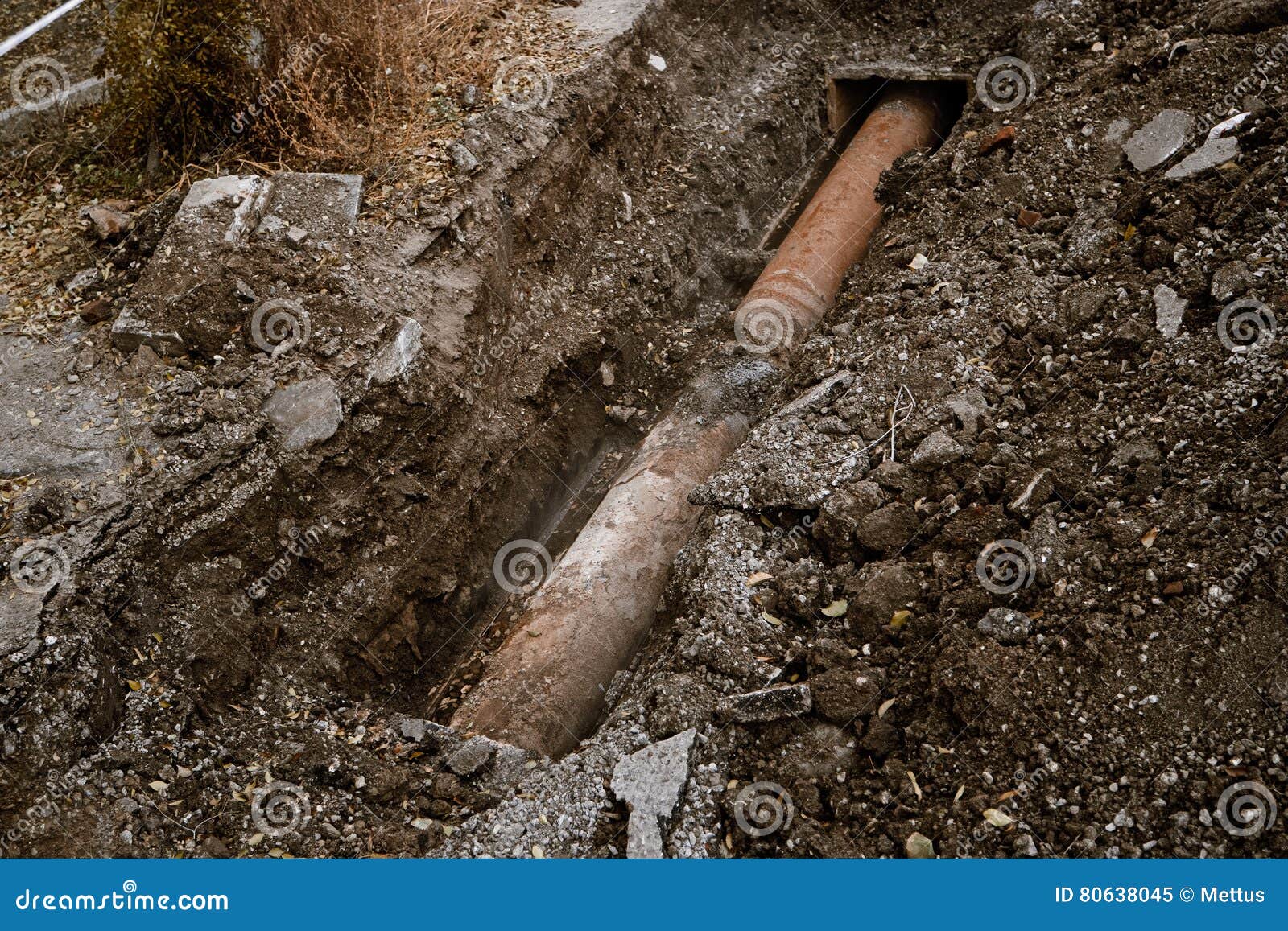 Old Rusty Pipe for Water in a Trench Open for Repair Top View Stock ...