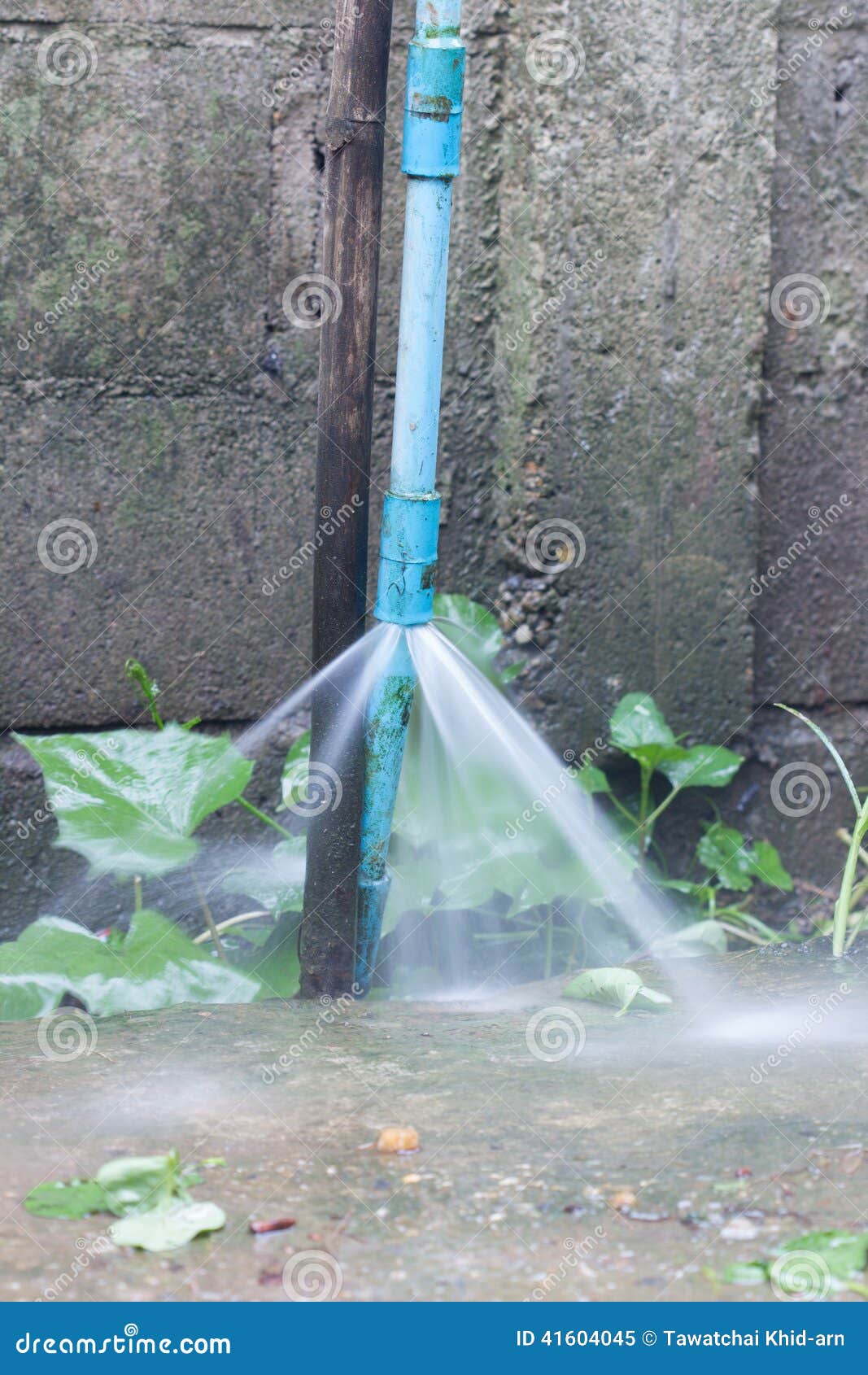 Old Rusty Pvc Pipe with Leak and Water Spraying Out Stock Image - Image ...
