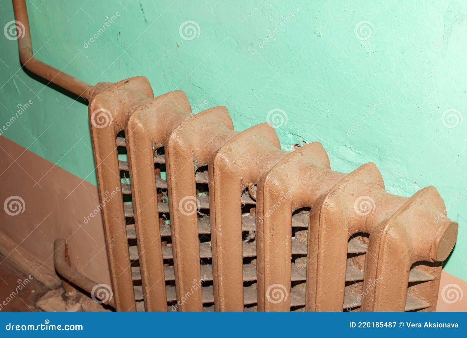 Old Rusty Radiator on the Wall Closeup Stock Image - Image of battery ...