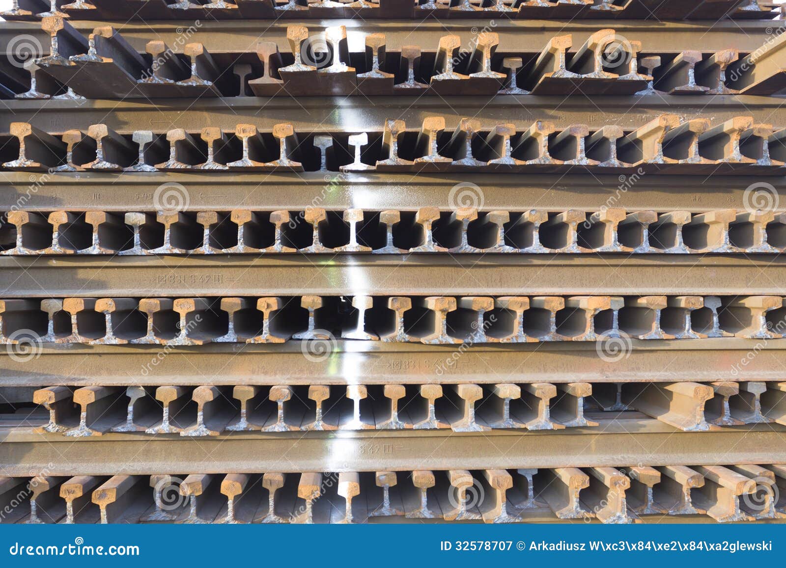 Cut Rusty Rails. Stock Of Steel Rails At Old Closed Railway Station ...