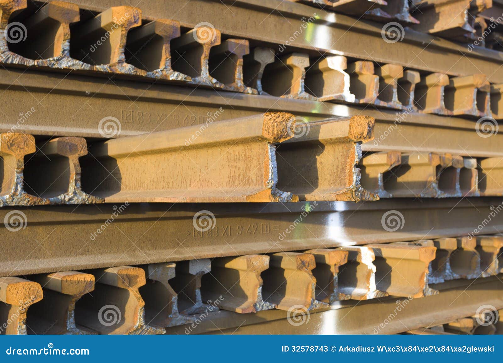 Cut Rusty Rails. Stock Of Steel Rails At Old Closed Railway Station ...