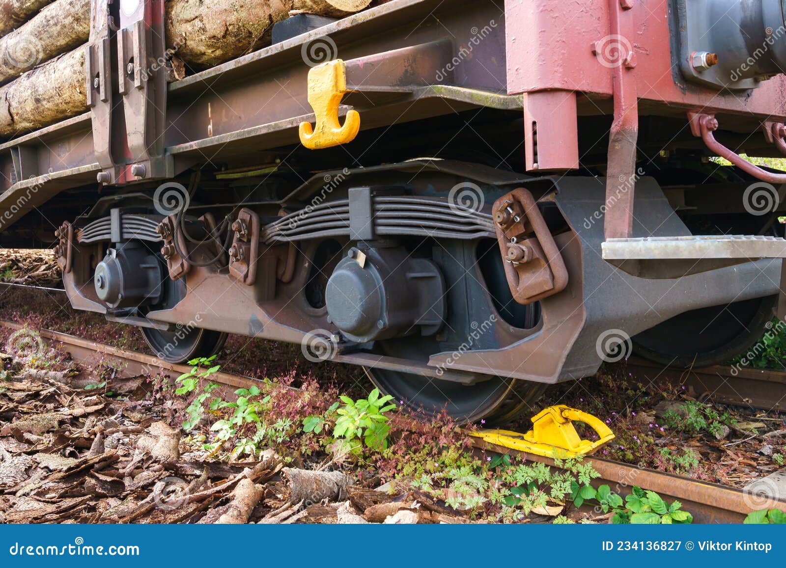 Old Rusty Rails and Wheels of a Railway Carriage Loaded with Timber ...