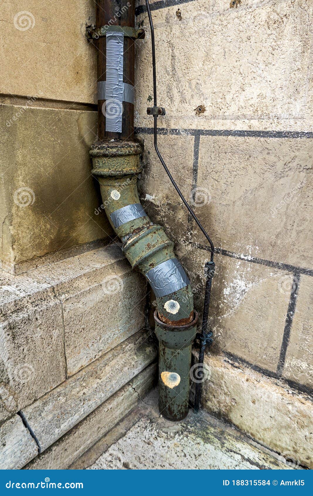 .old, Rusty Rain Gutter Repaired with Tape Stock Photo - Image of ...