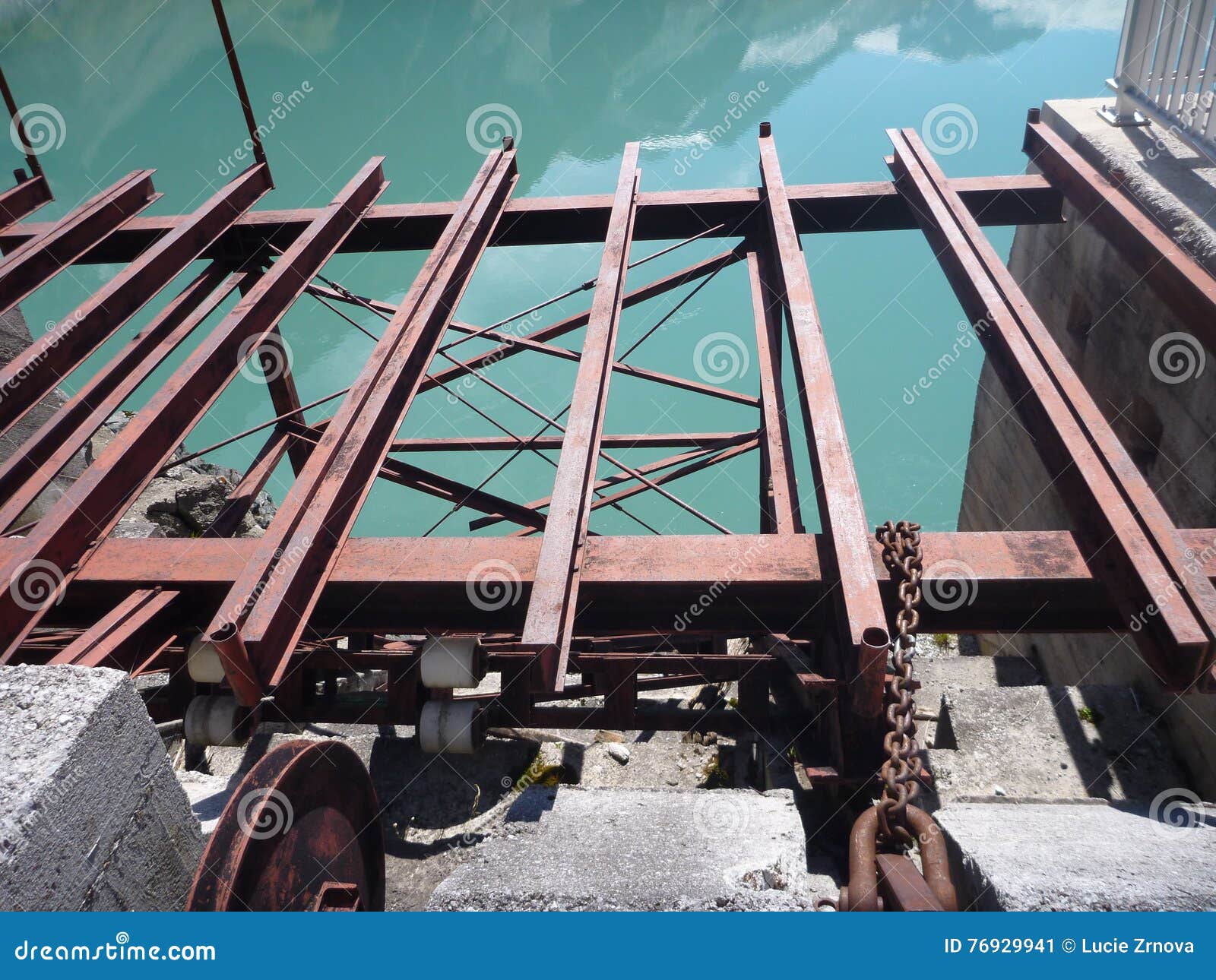 Old Rusty Red Dam Elevator Steel Structure Stock Image - Image of ...
