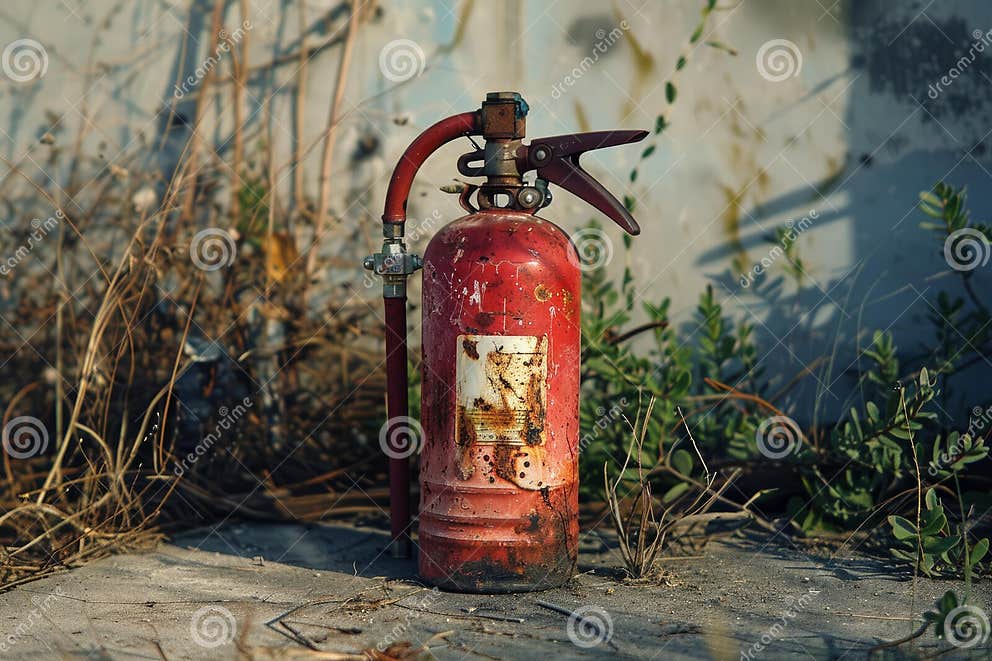 Old Rusty Red Fire Extinguisher Abandoned Outdoors Stock Photo - Image ...