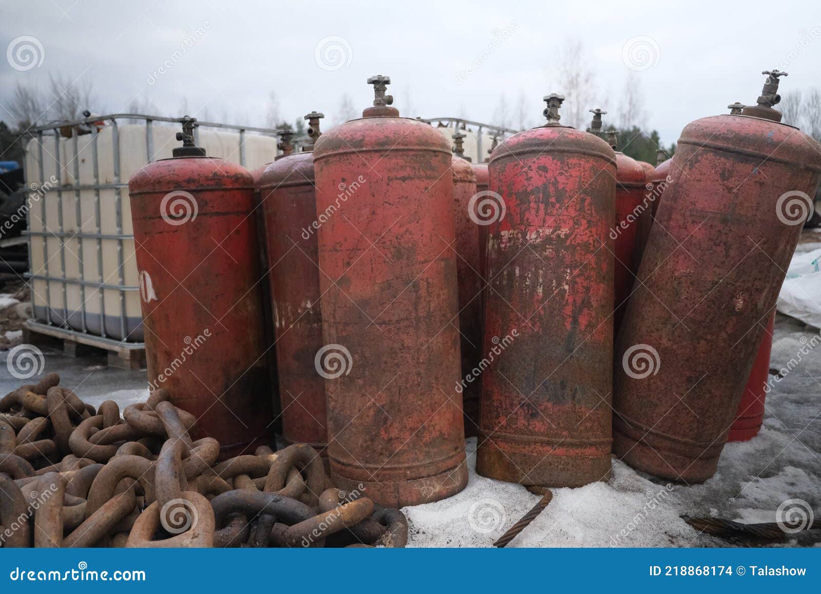 Old Rusty Red Propane Tanks Stock Photo - Image of dangerous, chemical ...