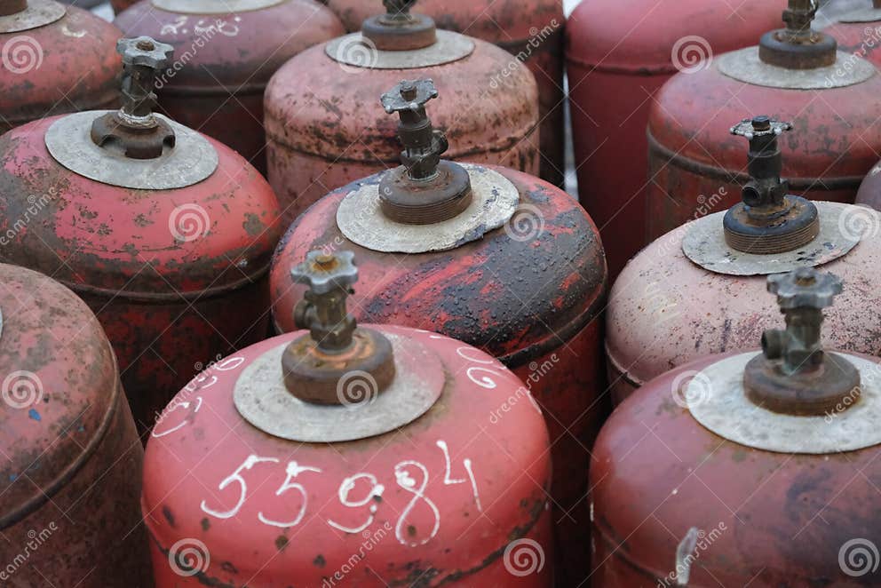 Old Rusty Red Propane Tanks Stock Image - Image of dangerous, energy ...