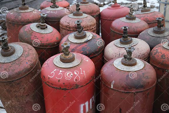 Old Rusty Red Propane Tanks Editorial Stock Image - Image of vintage ...
