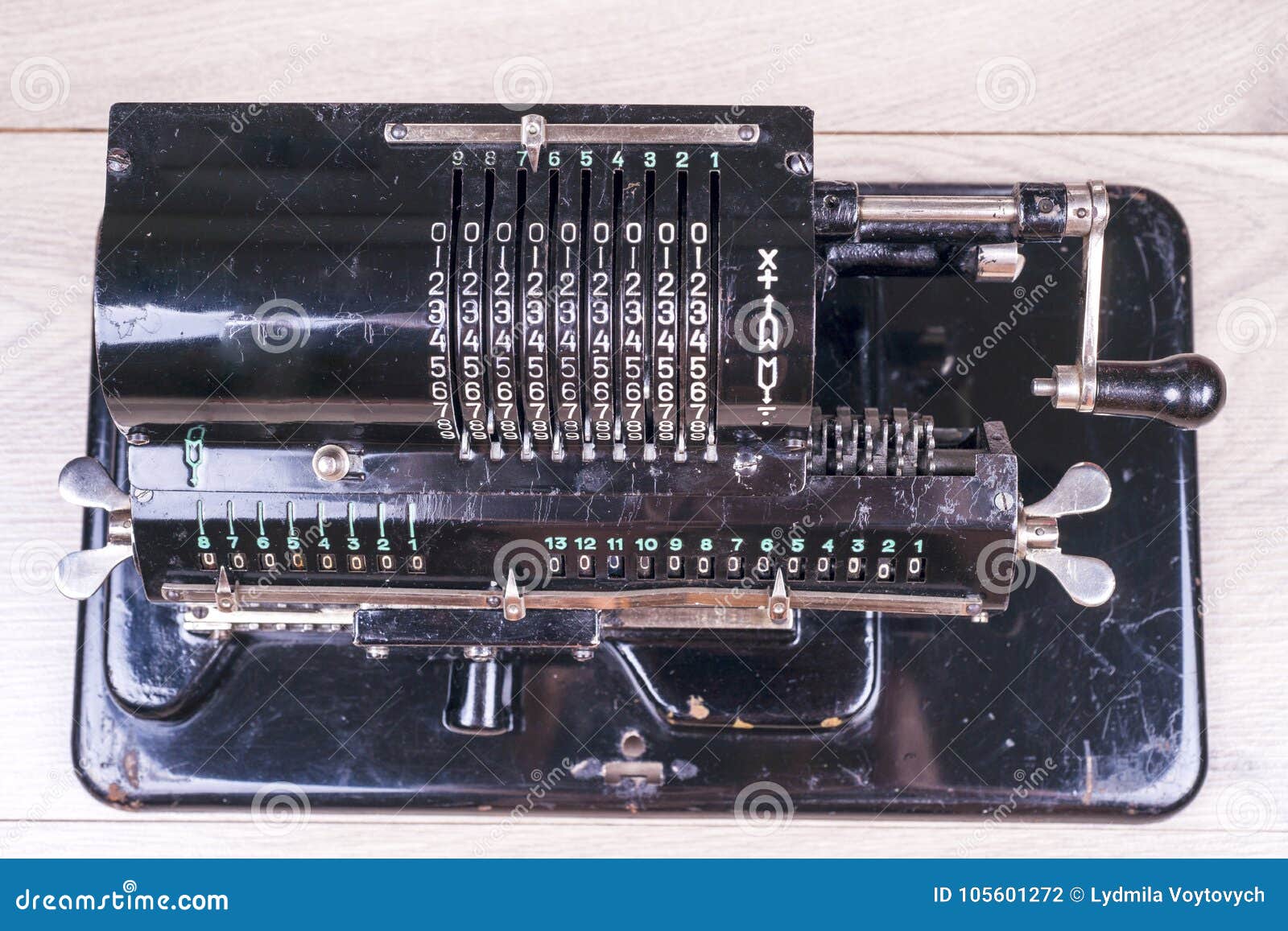 Old Rusty Retro Calculator Black Standing on a Wooden Table Stock Photo ...